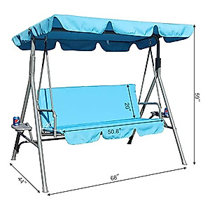 GOLDSUN Durable Outdoor Patio Swing Chair with Side Table Weather Resistant Canopy Swing Bench with Cushion,Suitable for Garden, Poolside, Balcony, Backyard-Blue