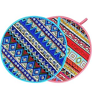MHTTEC 12 Inch 2PCS Tortilla Warmer Pouch Corn Tortillera Cloth Microwaveable Warming Trays Taco Warmers for Kitchen Tortilla Warmer Container (Pink2 and Blue2)