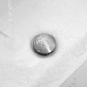 SWHYGER 1 1/4 Brushed Nickel Sink Drain, Bathroom Pop Up Drain with Removable Brass Strainer Basket,with Overflow Vessel Lavatory Vanity Sink Drain Stopper, 83606-1BN.