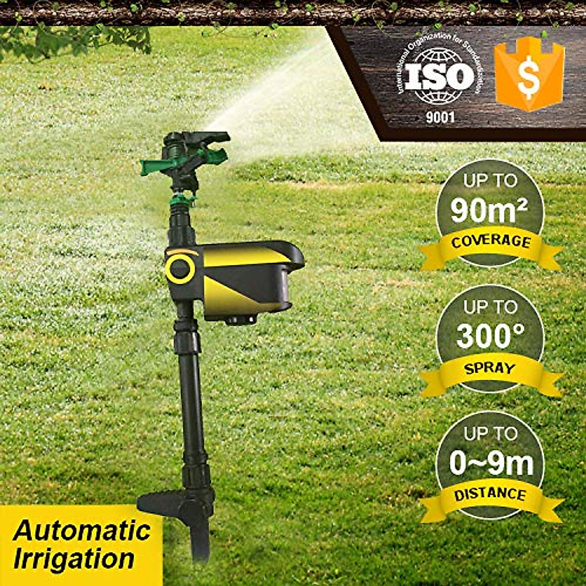 SHINING Bird Scare Garden Automatically PIR Sensor Water Jet Driving Animals (Yellow)