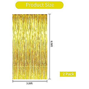 BEISHIDA 2 Pack Foil Fringe Curtain,Gold Tinsel Metallic Curtains Photo Backdrop Streamer for Party Door Wall Curtain Wedding Birthday Bachelorette New Year Decorations(3.28 ft x 6.56 ft)