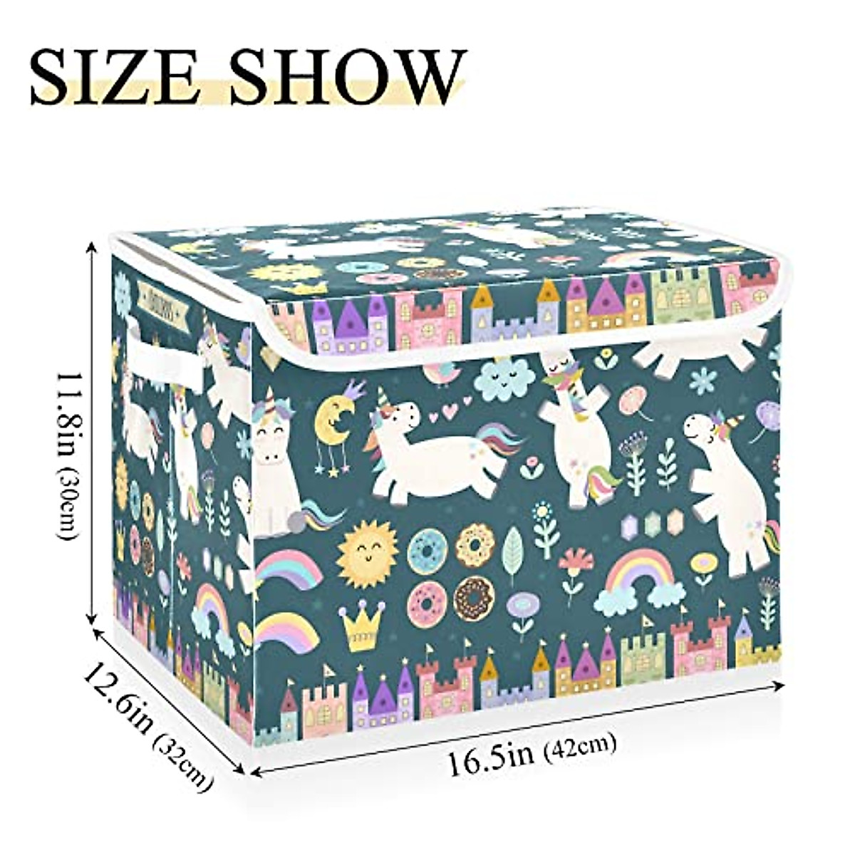 RunningBear Unicorn and Fairytale Large Storage Bins with Lid Collapsible Storage Bin Box Shelves Cube Storage Foldable Fabric Storage Boxes for Clothes Towels Magazine
