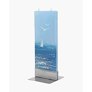 Flatyz Hand Painted Flat Candle| Unscented, Dripless, Smokeless, Decorative | Sailing | Double Wick with Metal Base | Unique Gift Idea and Home Décor Accent