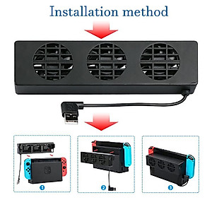 Bewinner Cooling Fan for Nintendo Switch, USB Cooling Fan Base Stand Dock with 3 Cooling Fans Cooler Holder Bracket for Nintendo Switch Game Console, External Cooling Fan