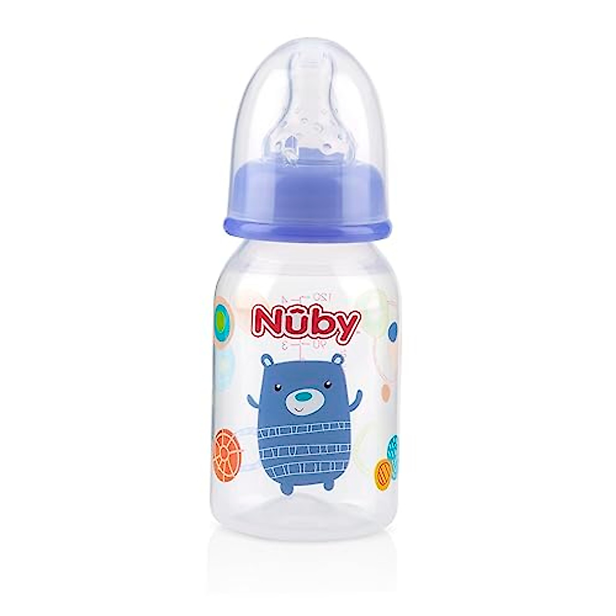 Nuby Printed Non-Drip Bottle, 4 Ounce, 1 Pack of 1 Bottle, Colors May Vary
