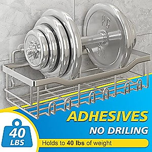 Coraje Shower Organizer [5-Pack] Shower Shelves for Inside Shower Adhesive Shower Caddy, No Drilling Rustproof Stainless Steel Extra Large Bathroom Shower shelf, Silver