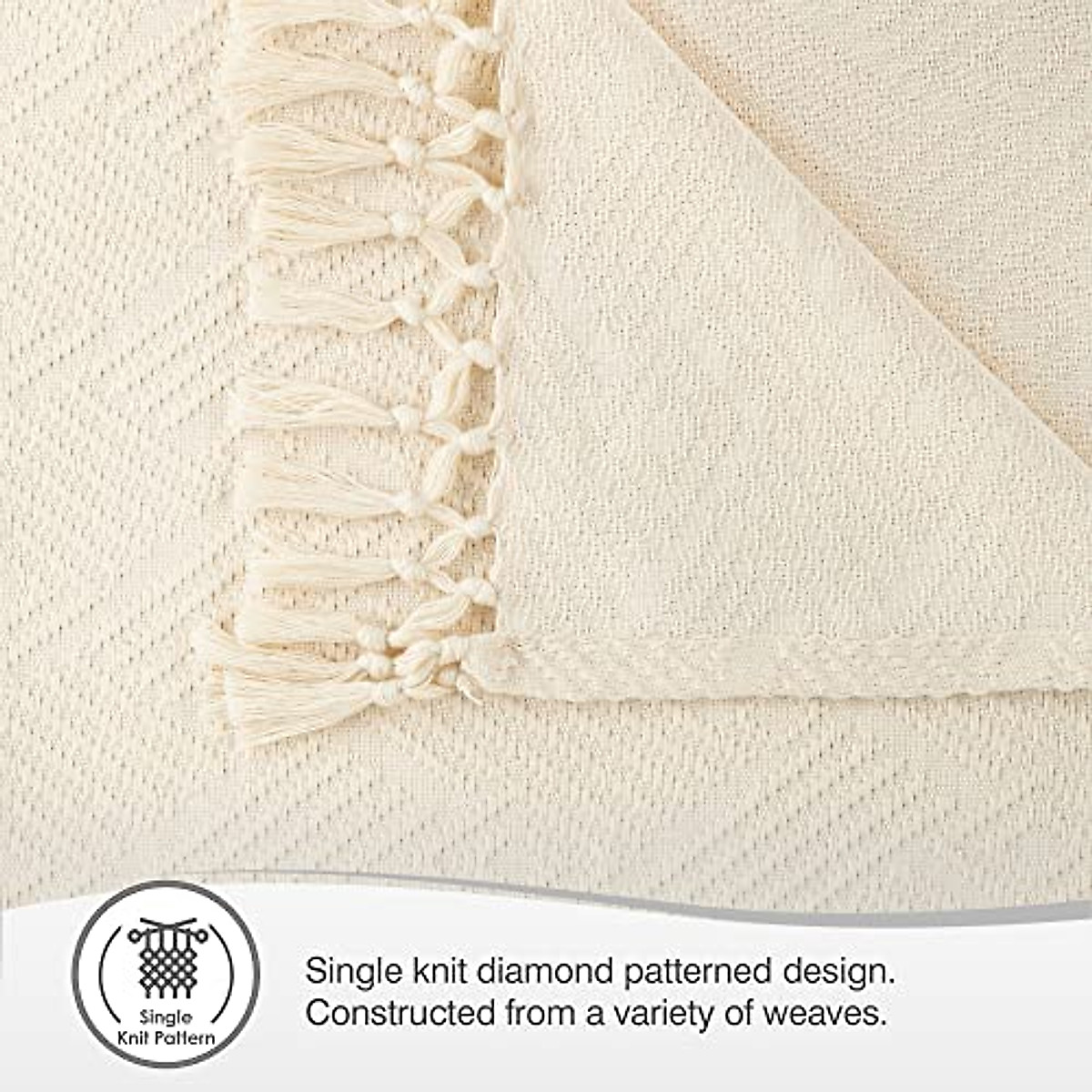 Whisper Organics 100% Organic Cotton Light Blanket - Throw Blanket with Diamond Jacquard Pattern - Breathable Blanket Throw - GOTS Certified Summer Blankets (Natural, 60x80)