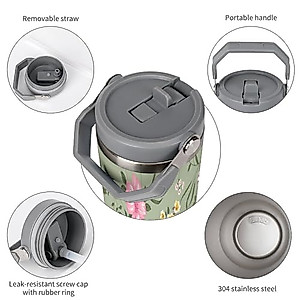 GemGam Stainless Steel Tumbler with Lid And Straw 30 Oz Top Handle Pink Vintage Flower Summer Leakproof Vacuum Insulated Water Bottle for Car Travel Tropical