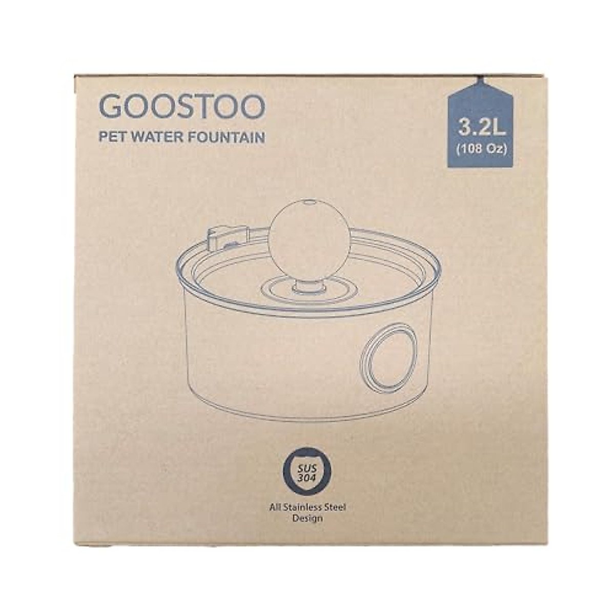 GOOSTOO Stainless Steel Cat Water Fountain - 108oz/3.2L Quiet Pet Fountain with Water Level Window - Attracts Cats to Drink