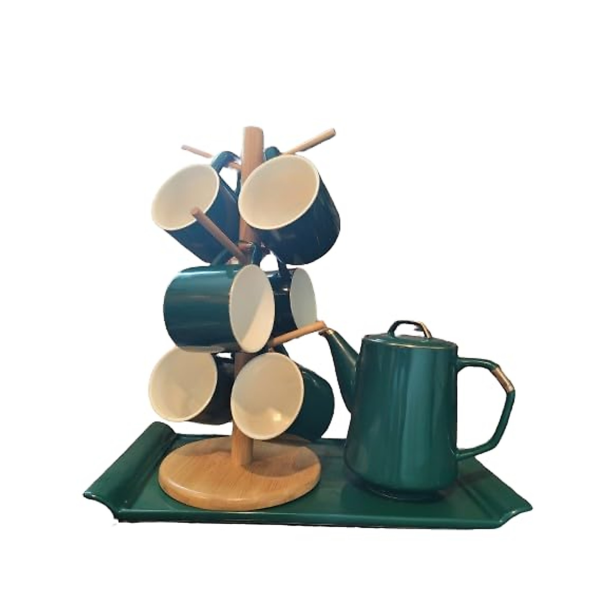 NAWAZJEE Coffee Cup Holder Coffee Cup Stand Coffee Mug Tree Wooden Coffee Cup Holder for Countertop Thick Base Coffee Mug Holder with 6 Hooks Mug Stand Mug Rack Space Saver
