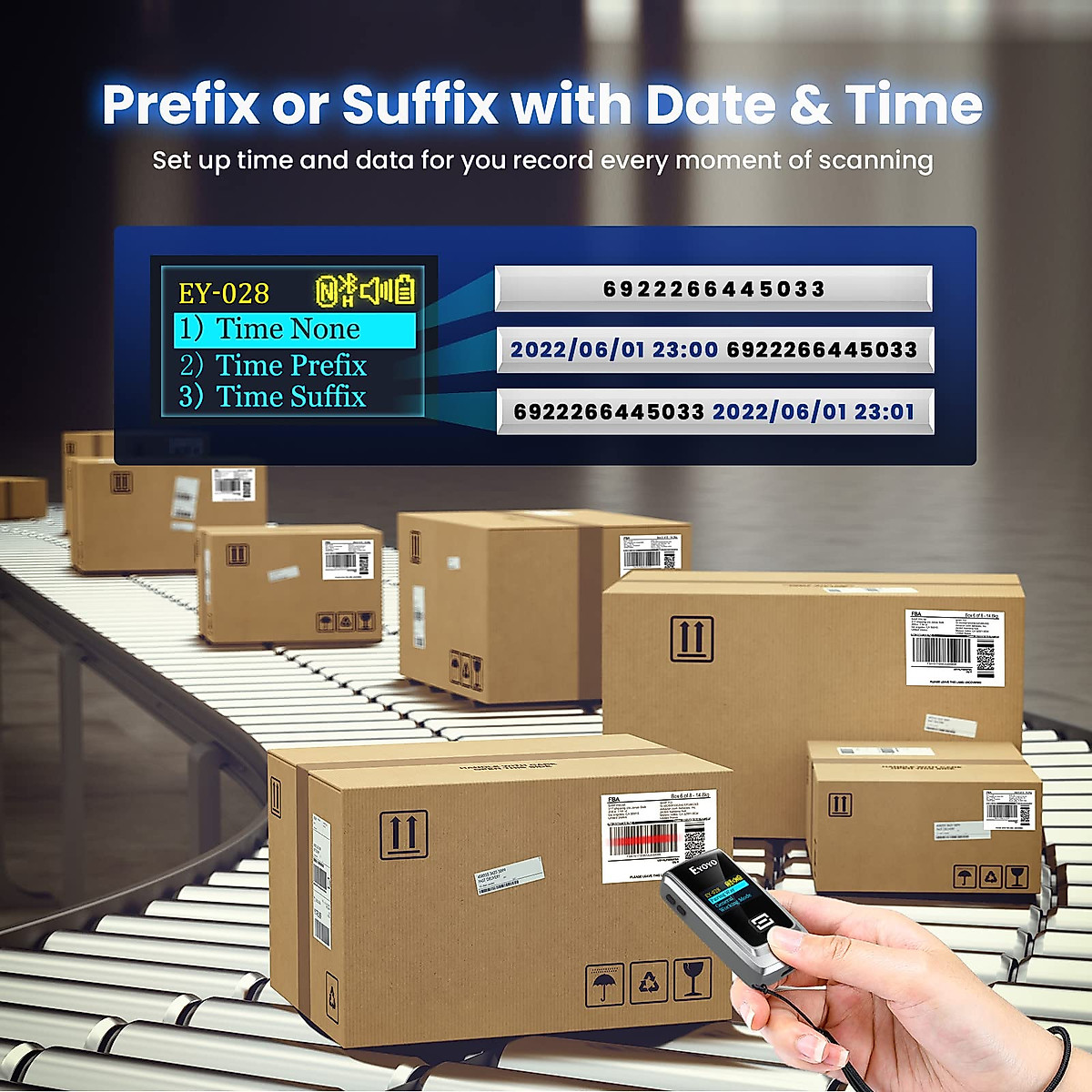 Eyoyo QR Code Scanner with LCD Display, Mini Portable Bluetooth Barcode Scanner, Wireless 1D 2D Book Bar Code Scanner for Library Classroom Inventory Compatible with iPhone iPad Android iOS POS Laptop