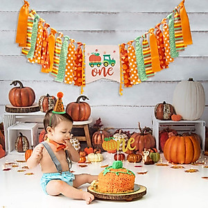 Vansolinne Little Pumpkin First Birthday Highchair Banner Decorations, Fall Harvest Birthday Highchair Banner Cake Smash Cone Hat Decorations Set for Baby Boy Girl 1st Birthday Party Supplies, 3 in 1