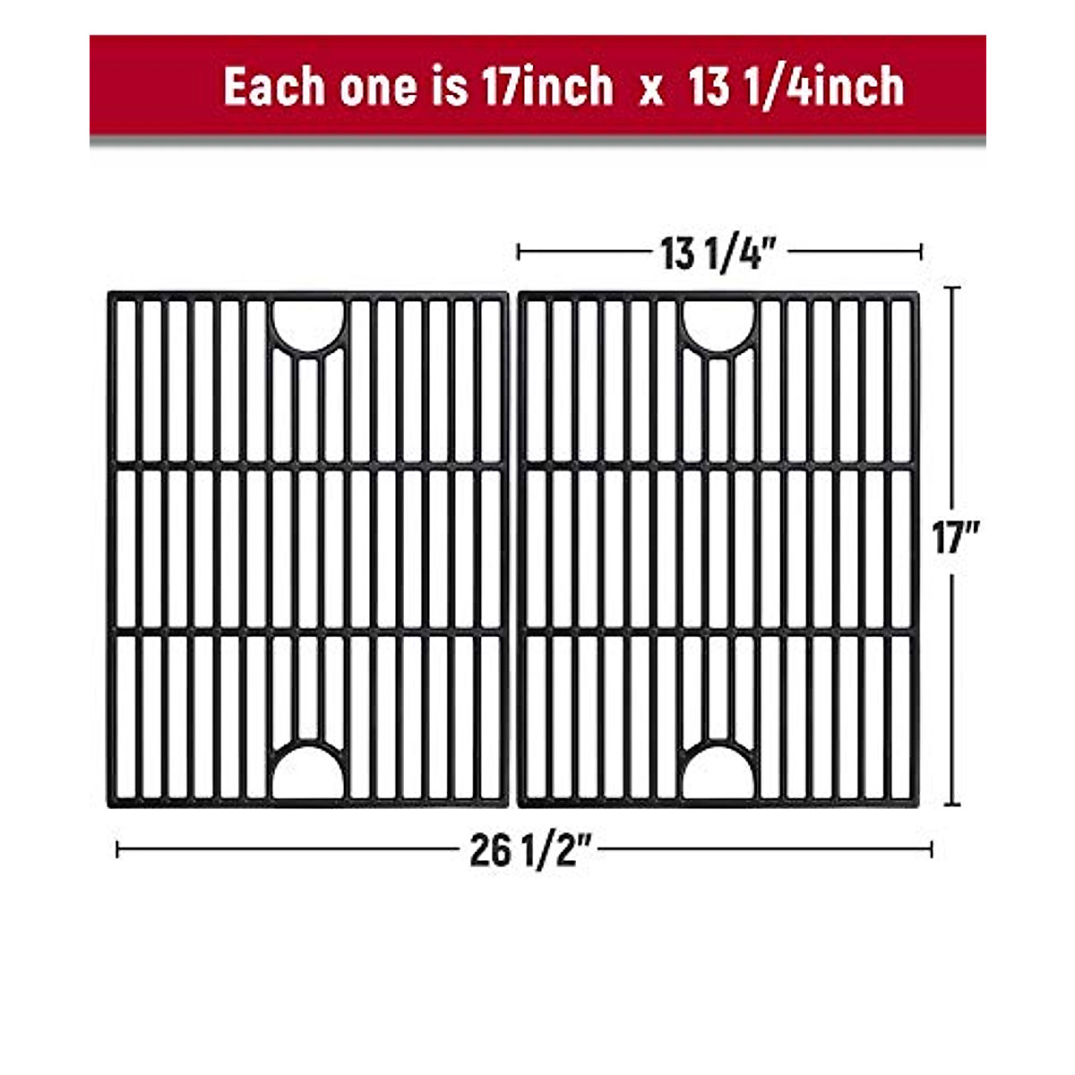 SHINESTAR Cast Iron Grill Grates for Nexgrill 4-5 Burner Grills, 720-0830H, 720-0830A, 720-0783E, 720-0697, 720-0888, 17 x 13 1/4 Inch,2 Pack