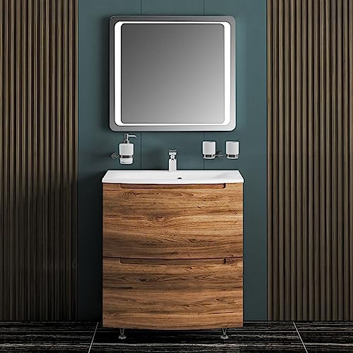 Bath Oasis Modern Free Standing Bathroom Vanity with Washbasin | Delux Teak Natural Collection | Non-Toxic Fire-Resistant MDF-40-Diamond Collection 40"