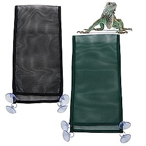 DQITJ 2 Pcs Reptile Hammock Chameleon with Suction Cup Snake Accessories Geckos Swing Climbing Net (Black and Green)