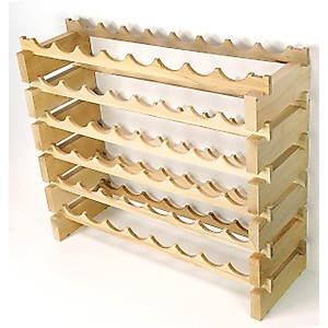 Modular Wine Rack Pine Wood 32-96 Bottle Capacity Storage 8 Bottles Across up to 12 Rows Stackable Newest Improved Model (48 Bottles - 6 Rows)