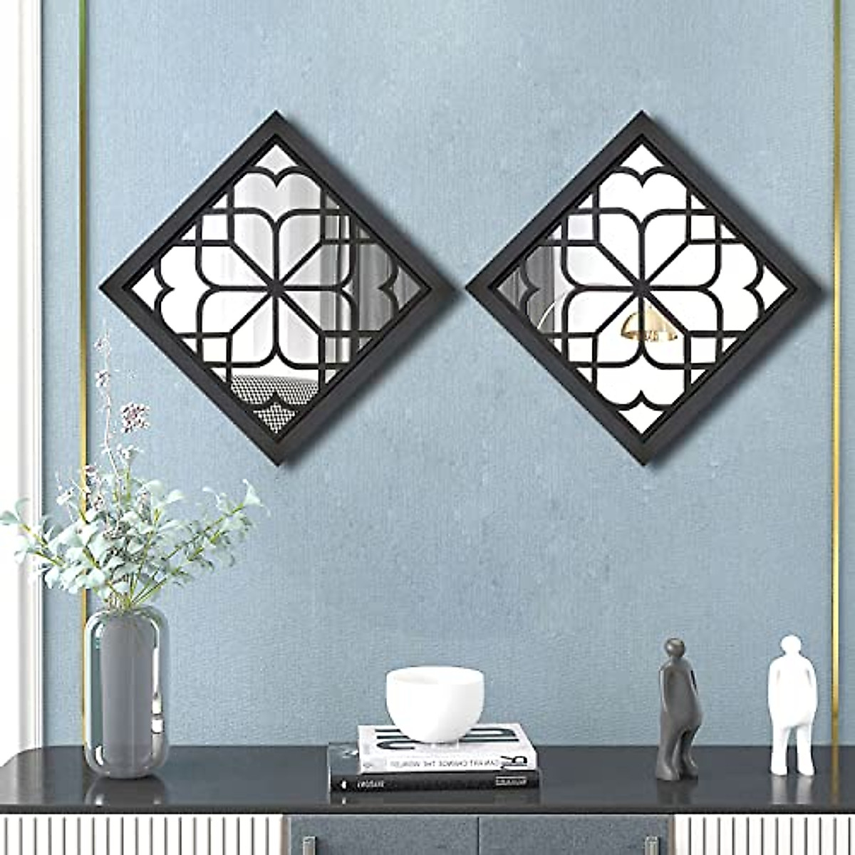 Wocred 2 PCS Square  Wall Mirror,Gorgeous Rustic Farmhouse Accent Mirror,Black Entry Mirror for Bathroom Renovation,Bedrooms,Living Rooms and More(12”x12”)