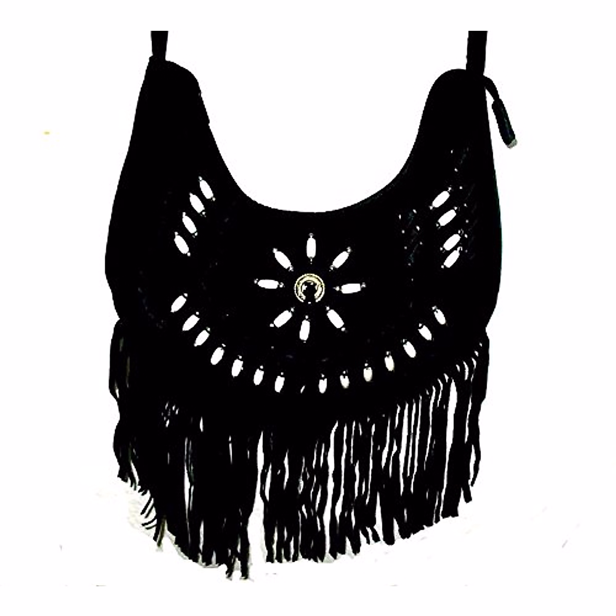 Fringe Suede Leather Purse Bag Shoulder Cross Body Straps Southwest Hair Pipes Cabachon