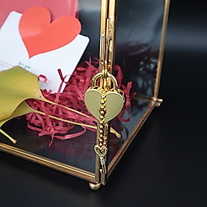 QLQSIMON 10.2'' Handmade Gold Geometric Terrarium - Glass Wedding Card Box with Slot and Lock- Large Clear Display Box for Wedding Reception, Wishwell, Keepsake