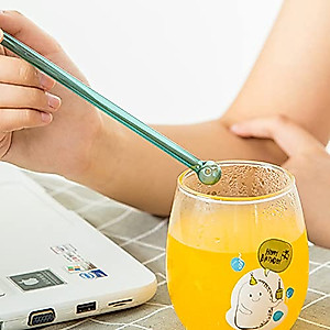 9 Pcs Reusable Glass Straws 7.9in X 8mm Glass Straws With Design for Smoothies, Milkshakes, Juices, Teas