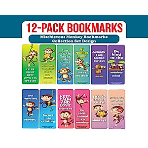 Creanoso Mischievous Monkey Bookmarks (2-Sets X 6 Cards) – Daily Inspirational Card Set – Interesting Book Page Clippers – Great Gifts for Adults and Professionals