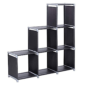 LeeMas 3 Tiers 6-Cube Closet Organizer Storage Shelf Bookcase Bookshelf, Closet Cabinet, DIY Plastic Modular Book Shelf Storage Shelves Modular Bookcase (Black)