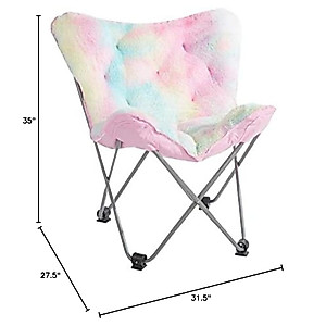 Heritage Kids Faux Fur Butterfly Chair, Rainbow 27.5D x 31.5W x 35H Inch