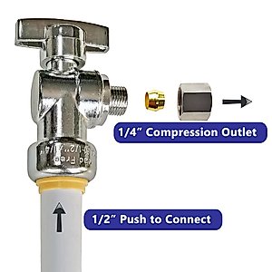 HQMPC Angle valve Angle Stop Valve, No lead Brass 1/2" Ptc x 1/4" Compression Push Fit Angle Shut Off Water Valve with Disconnect Clip Push-to-Connect, PEX, Copper, CPVC