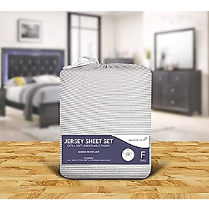 Dreamer's Nest Jersey Bed Sheet Set Cotton Blend Knit 3 Piece - 1 Flat Sheet 1 Fitted Sheet 1 Pillowcases T-Shirt Soft Stretchable Sheets All Season Bedding (Grey Stripe, Twin)