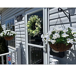 Artificial Fake Fall Hanging Flowers Plants Basket for Outdoor Autumn Decor, Faux Silk Bougainvillea Flowers in Planter Look Real UV Resistant Faux Flowers Arrangement for Porch Home Patio Garden, Red