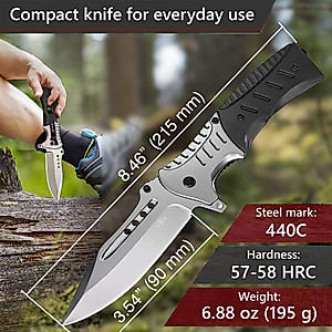 Bundle of 2 Items - Pocket Knife - Tactical Folding Knife - Knife with Fire Starter Paracord Handle - Best EDC Survival Hiking Hunting Camping Knife - Travel Accessories Gear Knife Gifts