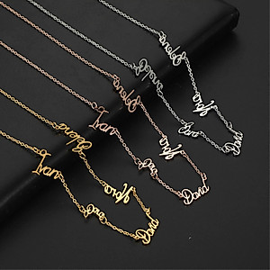 MRENITE 10k 14k 18k Solid Gold/Rose Gold/White Gold Names Necklace – Dainty Personalized Nameplate Jewelry - Custom 3 Names Gift for Family Members (Small Names)
