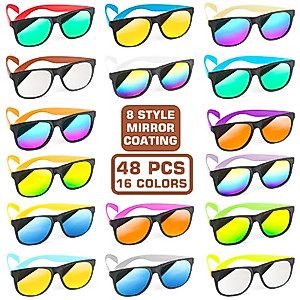 Sunglasses Bulk for Party favors, 48 Pack Neon Plastic Sunglasses with UV400 Protection, Great Gift for Birthday Supplies, Graduation, Summer Pool Beach Party favors, Goody Bag Filler for Boys Girls