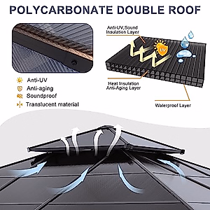 ABCPATIO 10x10 Hardtop Gazebo - Outdoor Polycarbonate Double Roof Gazebo Canopy, Metal Frame Permanent Pavilion with Curtains and Netting for Patio, Garden, Patio, Lawns (Beige)