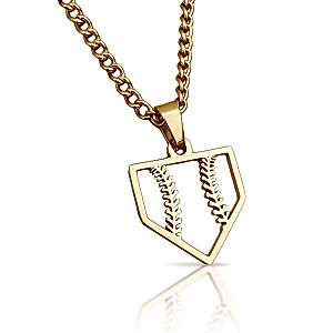 Home Plate Pendant With Chain Necklace - 14K Gold Plated Stainless Steel - Baseball Softball