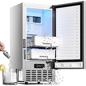 AGLUCKY Under Counter Nugget Ice Maker Machine,Built-in Ice Maker with Drain Pump,70Lbs/Day,18 Lbs Storage,Self-Cleaning & 24H Timer,UnderCounter Ice Machine for Home Use(Silver)