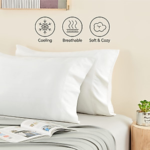 BEDELITE White Pillow Cases Queen Size Set of 2, Rayon Derived from Bamboo，Cooling Pillow Cases for Hot Sleepers & Night Sweats, Breathable and Silky Soft Envelope Pillowcases, 20"x30"