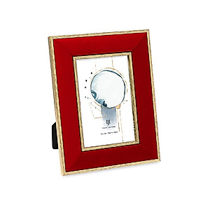 Isaac Jacobs Velvet Picture Frame with Metallic Gold Double Border, Photo Frame, Horizontal & Vertical, Made for Tabletop & Wall Display, for Home and Office (4x6, Red)