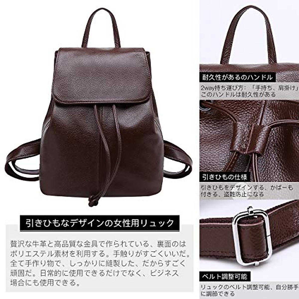Genuine Leather Backpack for Women Elegant Ladies Travel Shoulder Bag Coffee Brown