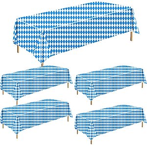 ZYP 5 Pcs Oktoberfests Tablecloth,54" x 108" Oktoberfests Bavarian Vinyl Table Cover,Oktoberfests Decorations Party Table Cloth,Blue and White Tablecloth Oktoberfests Bavarian Flag Check Table Cloth