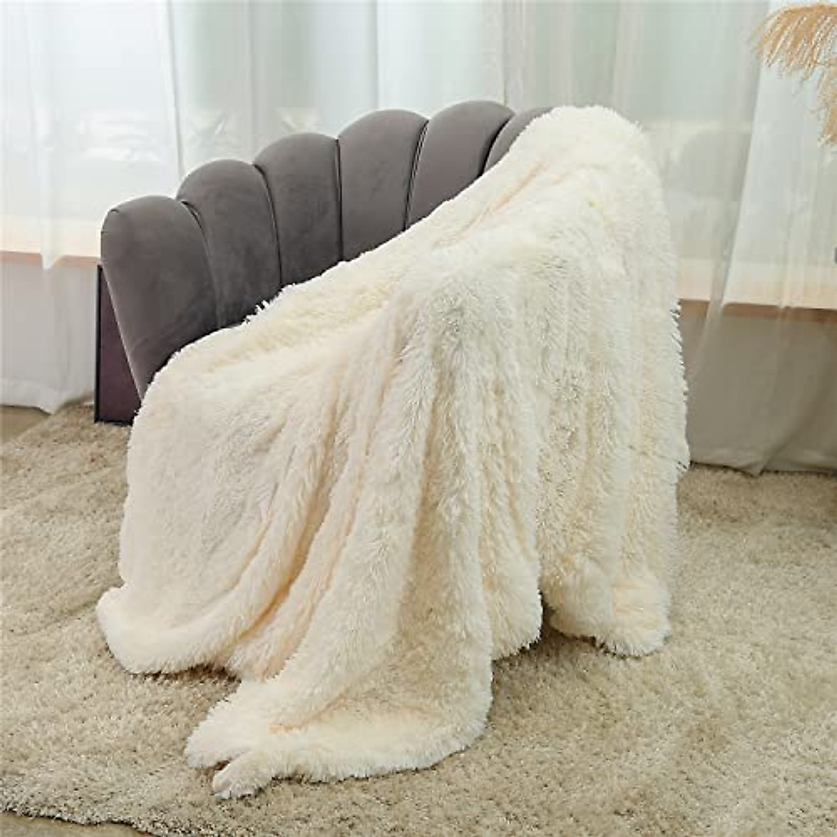 YOU SA Super Soft Shaggy Faux Fur Blanket Ultra Plush Decorative Throw Blanket 51''*63'',Cream White