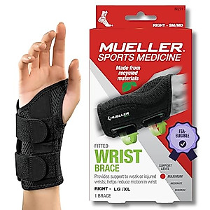 MUELLER Sports Medicine Green Fitted Wrist Brace, Wrist Pain Relief Support for Men and Women, Ideal for Carpal Tunnel, Tendinitis, Arthritis, Right Hand, Black, Large/X-Large