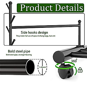 EKNITEY Clothes Garment Rack Portable - Rolling Clothing Organizer Rack on Wheels with Bottom Shelves (Black)