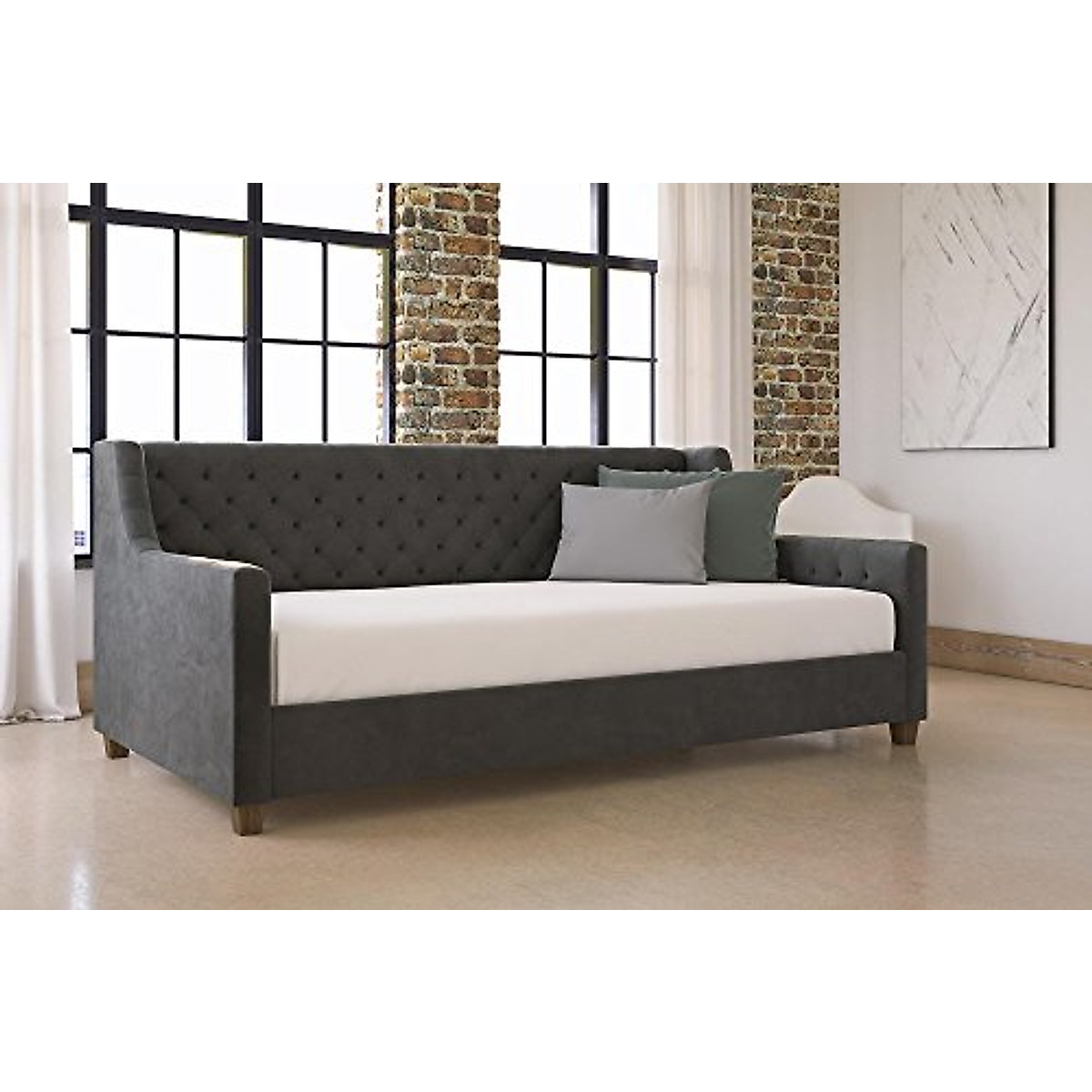 DHP Jordyn Diamond Tufted Upholstered Daybed/ Sofa Bed, Twin Size Frame, Gray Velvet