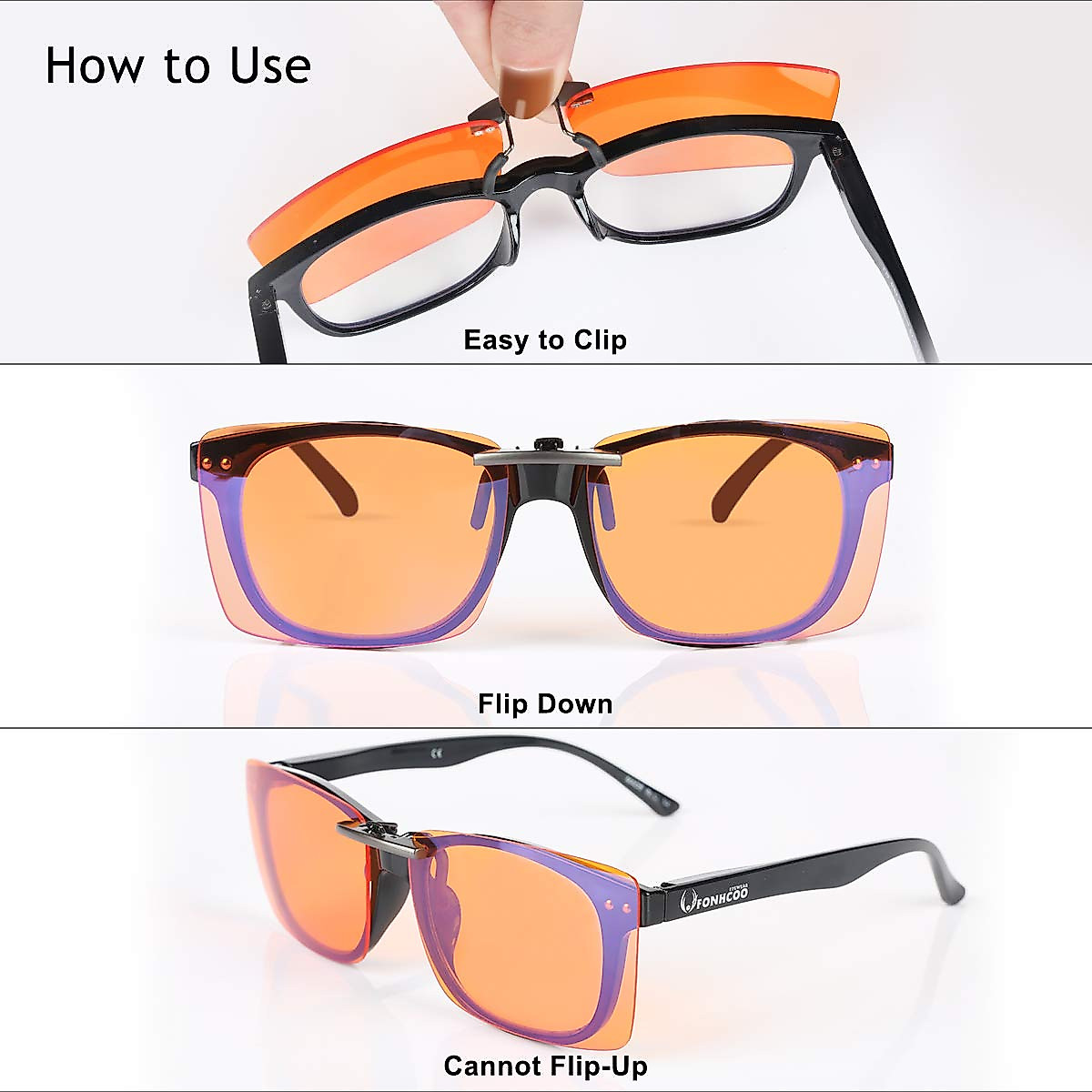 FONHCOO Clip-on Blue Light Blocking Glasses Womens Mens 2 Pack over Prescription Glasses Framless Lens Anti Eyestrain Headaches UV Filter Computer Gamer Eyeglasses