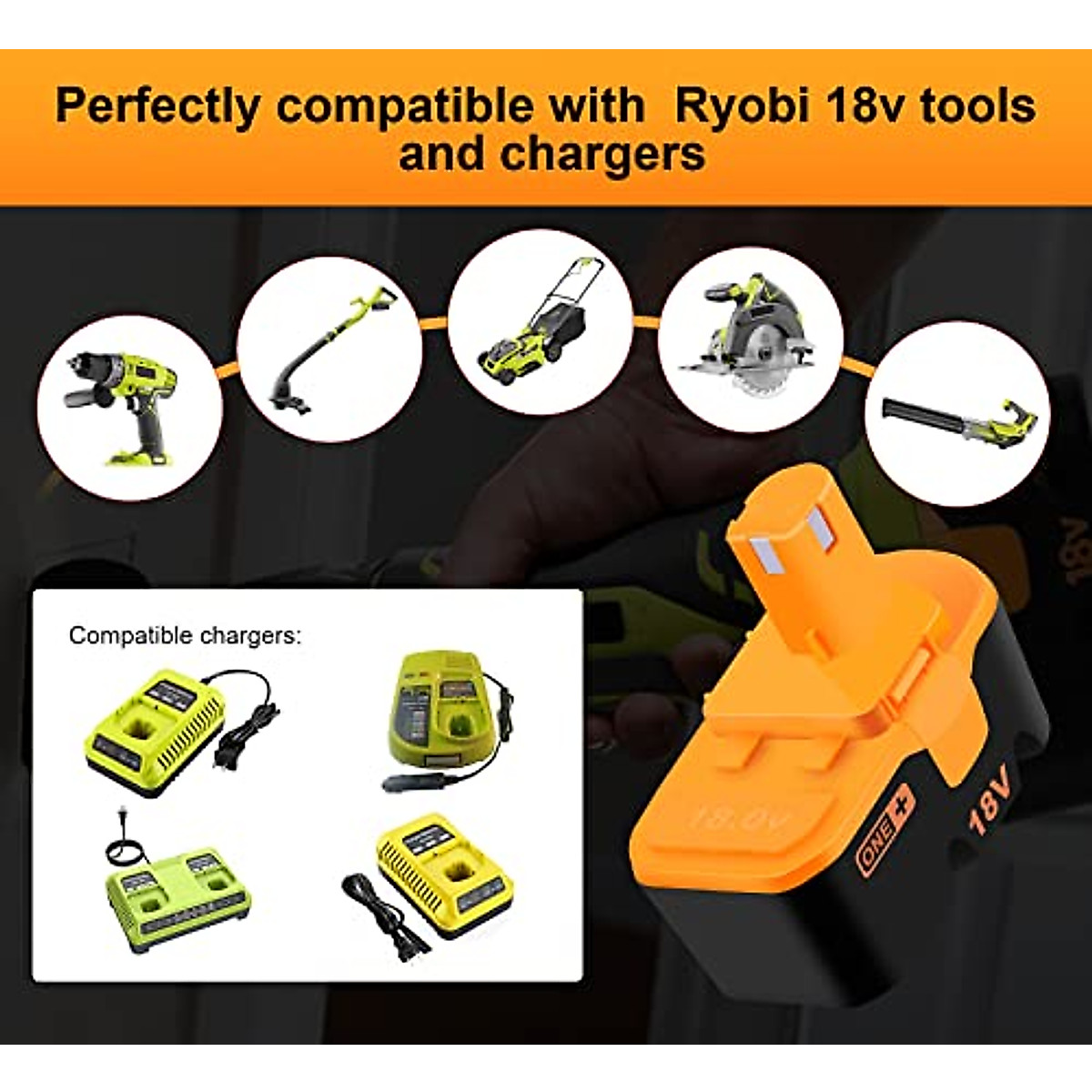 Moticett 3.6Ah Ni-Mh Replacement Battery Compatible with Ryobi 18V Battery P100 Compatible with Ryobi 18 Volt Battery ABP1801 ABP1803 BPP1820 130224007 130224028 130255004 Cordless Power Tools-2Pack