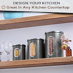Moss And Stone 3 Piece Gray Canisters Sets For The Kitchen, Kitchen Jars With See Through Window | Airtight Coffee Container, Tea Organizer, And Sugar Canister, Kitchen Canisters Set of 3 (Grey)