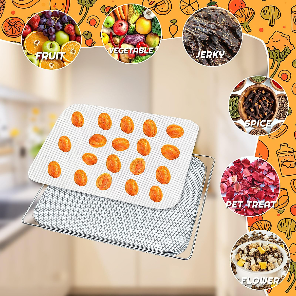 AIHSUMC 20 PCS Silicone Dehydrator Sheets, Premium Non-Stick Silicone Square Dryer Mats Reusable Steamer Mesh Mat for Fruit Dryer Dehydrator, Food Meat Vegetables Herbs Dehydrator Tray Liner 14x14 in