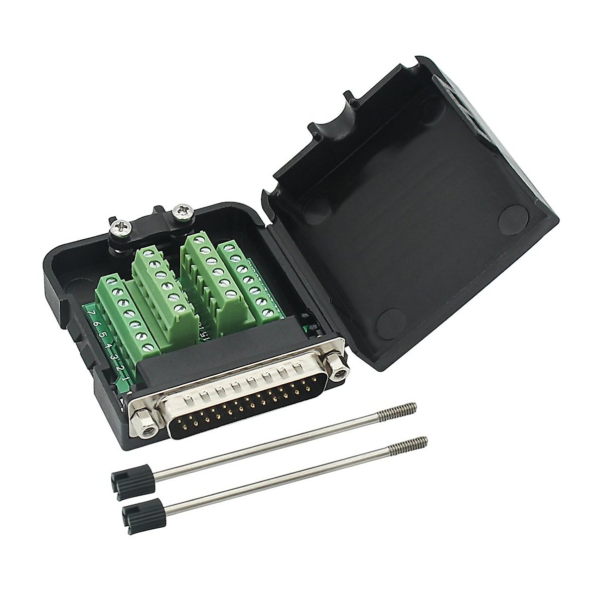 YIOVVOM DB25 Breakout Board Solder-Free Male Adapter 25-pin Port Adapter to Terminal Connector Signal Module Long Bolts and Nuts with case