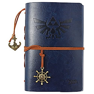 Vintage PU Leather Refillable Notebook for Diary, Embossed Travel Journal Diary with Blank Pages,card holder and Retro Pendants-Legend of Zelda(Blue)